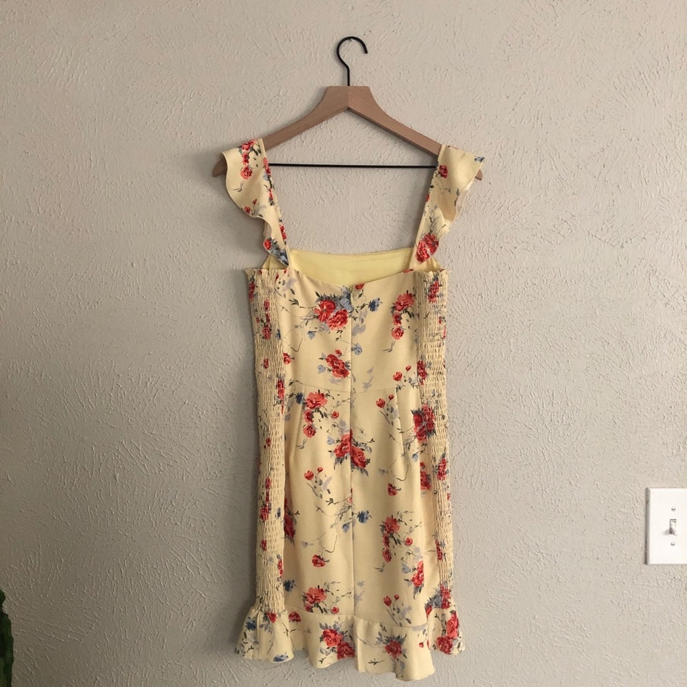 Wayf Yellow Floral Ruffle Smocked Mini Dress - Gem